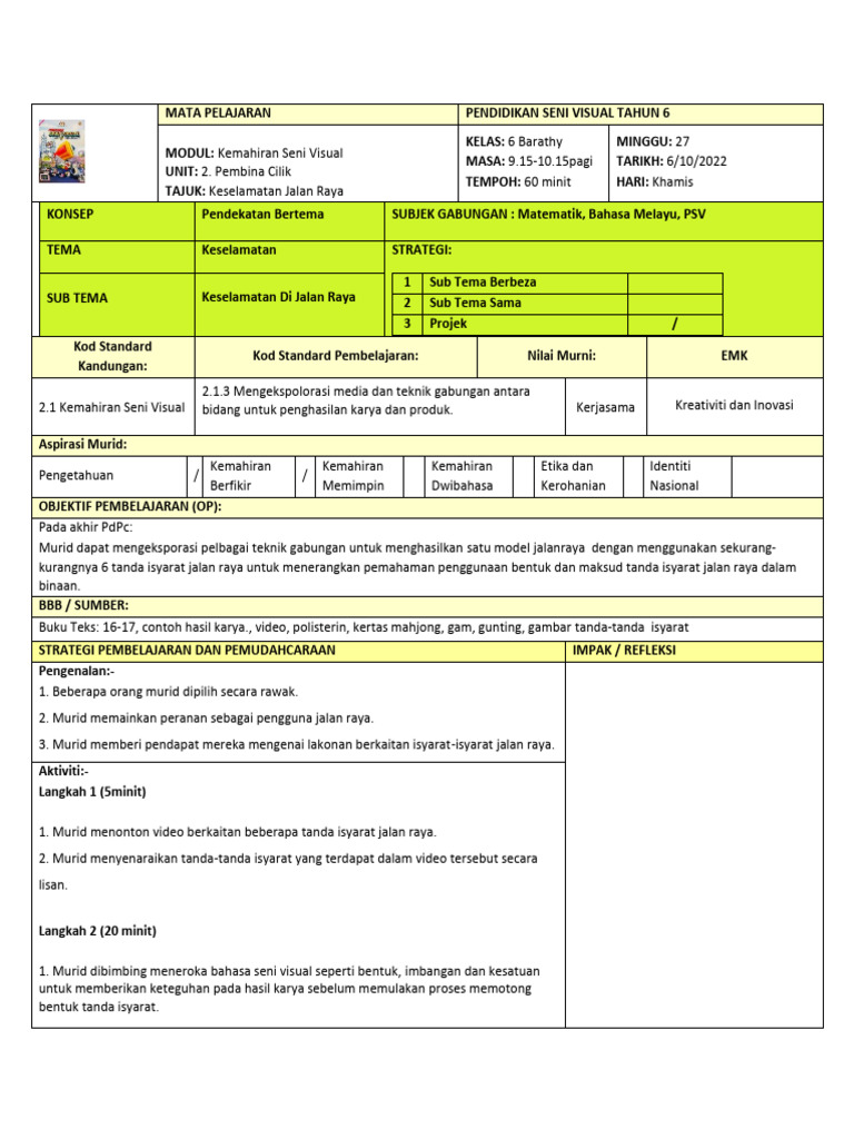 09 RPH Pendidikan Seni Visual Tahun 6 | PDF