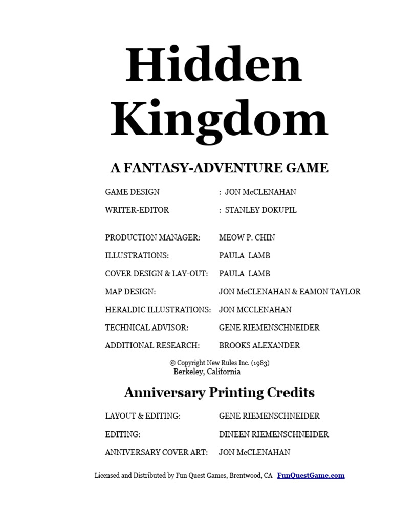 Hidden Kingdom A Fantasy Adventure Game Pdf Dice