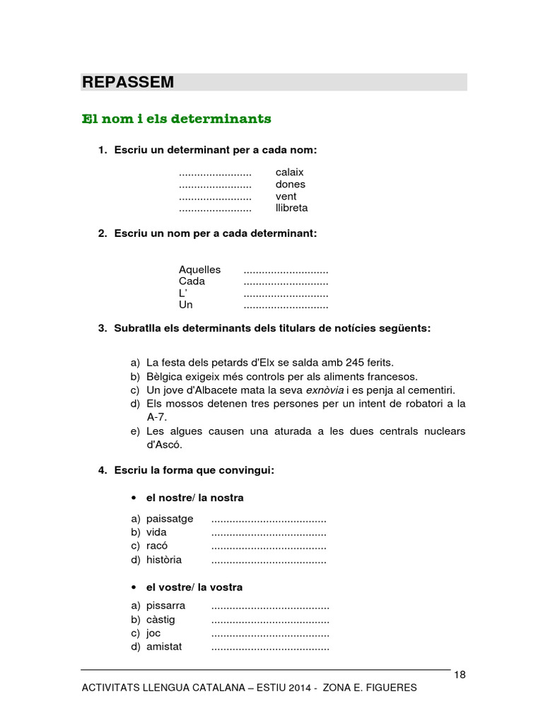 Dossier Llengua Catalana Deures Estiu 2013 | PDF