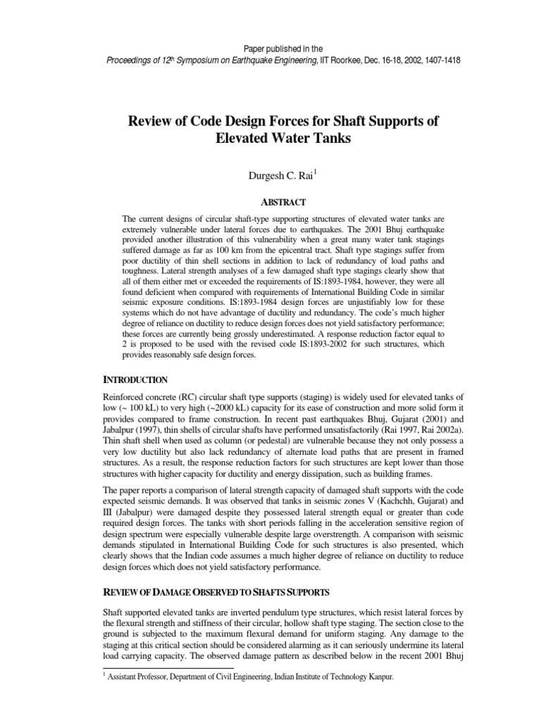 Seismic Design for Water Tank Shafts | PDF | Strength Of Materials ...