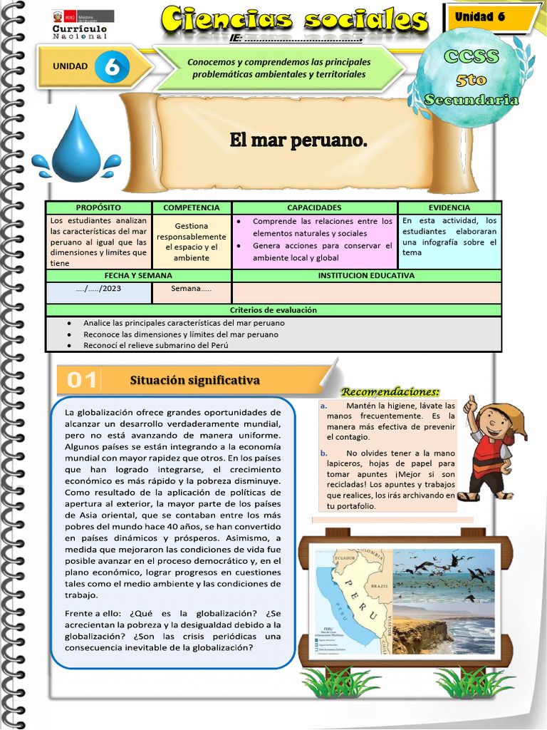 Ficha de Actividad CCSS 5° - Mar Peruano | PDF | Ciencias de la Tierra ...