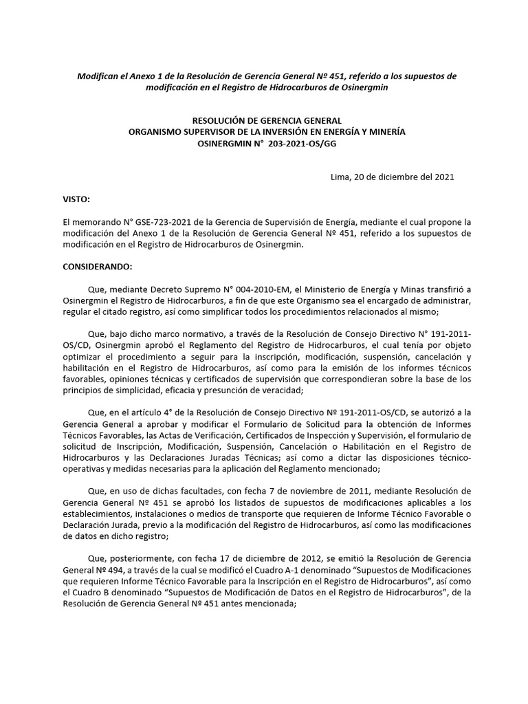RGG 203-2021. Modificación Anexo RGG 451 y Anexo (Final) | PDF | Gas ...