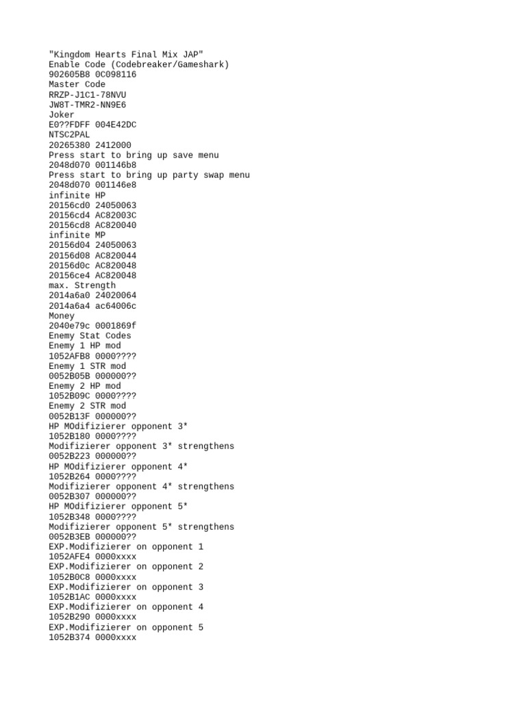 Cheat Data Base PAL | PDF