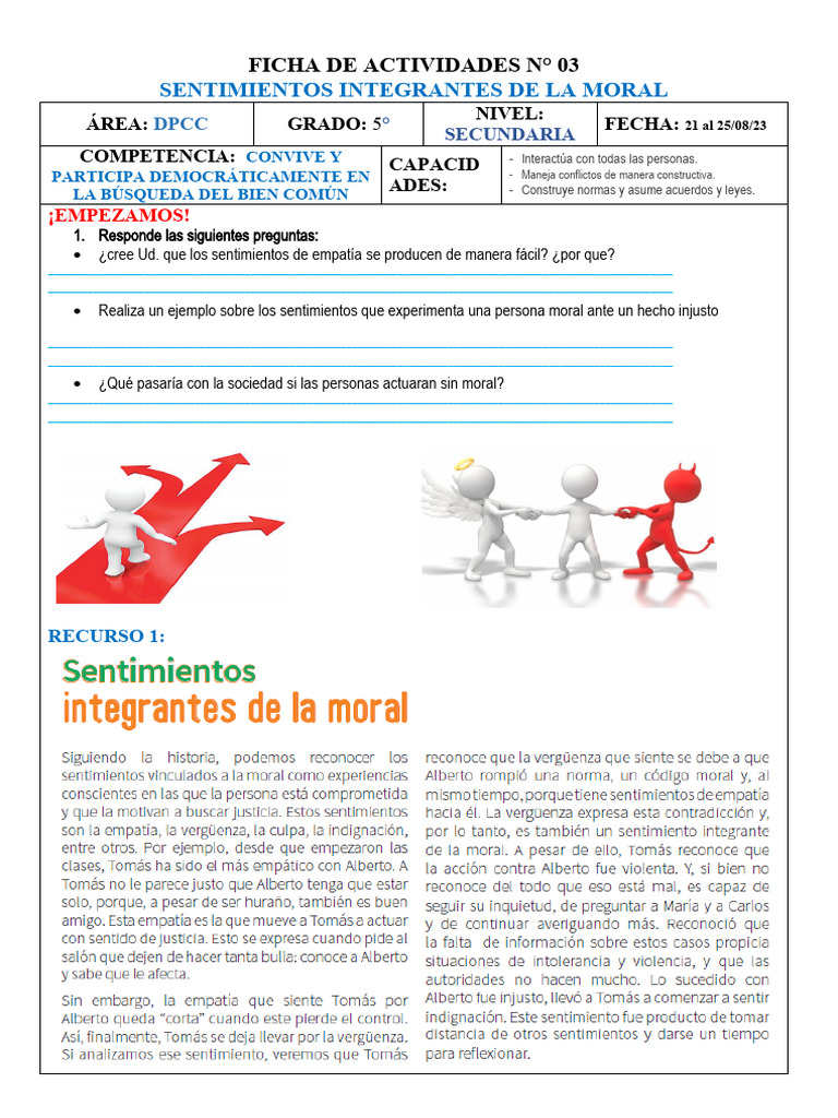 Unidad 5 - Ficha - Sem 3 - DPCC 5° | PDF | Moralidad