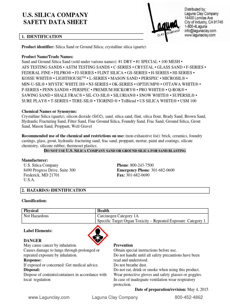 Msds Silica XXX Mesh | PDF | Silicon Dioxide | Resource Conservation ...