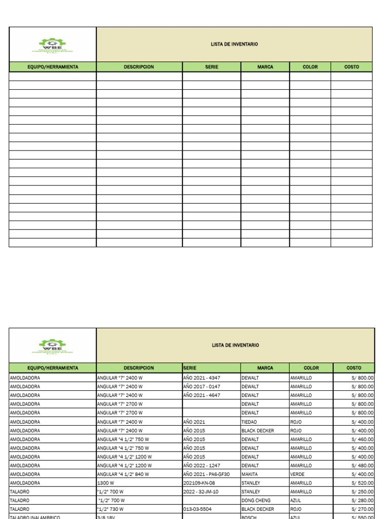 Lista de Inventario Con Resaltado1 | PDF | Amarillo | Qualia