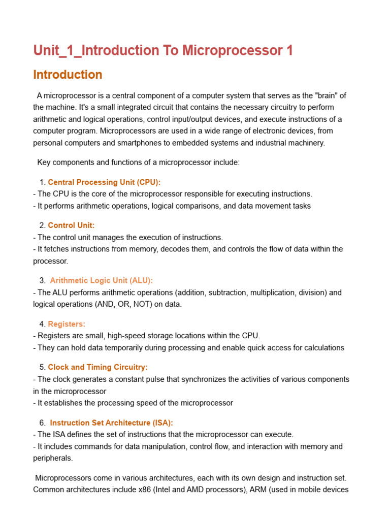 Unit 1 Introduction To Microprocessor 1 Pdf Central Processing Unit Microprocessor