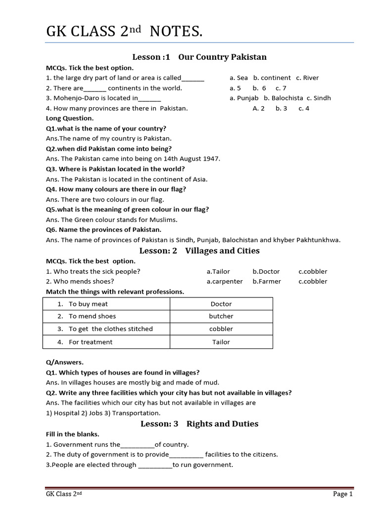 GK Class 2 Notes | PDF | Water | Plants