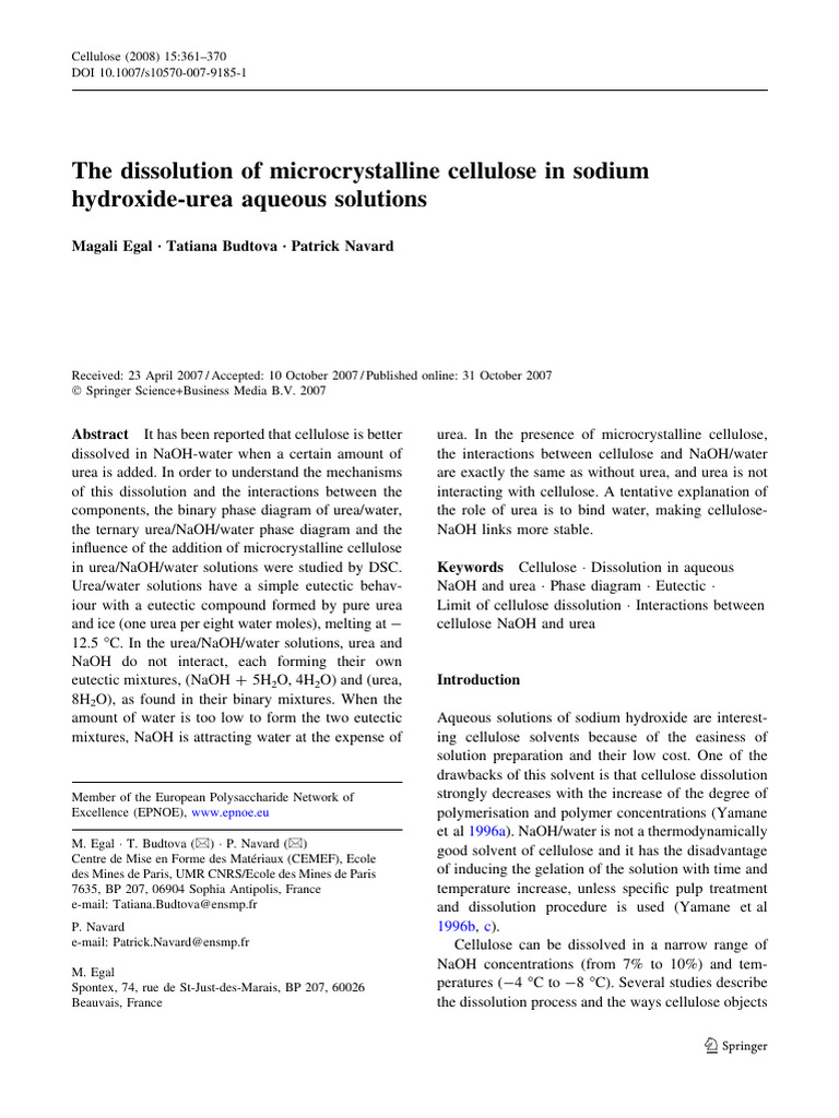The Dissolution of Microcrystalline Cellulose in Sodium Hydroxide-Urea ...