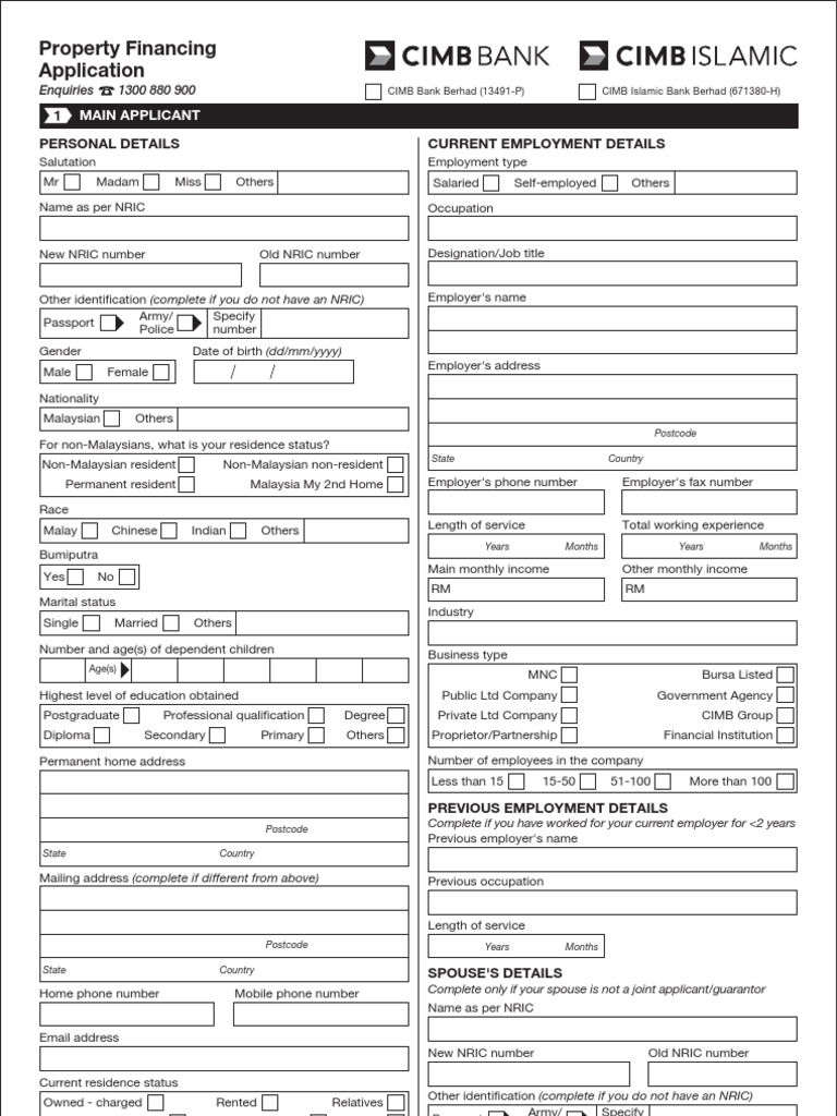 CIMB Home Loan Application Form | PDF | Refinancing | Banks