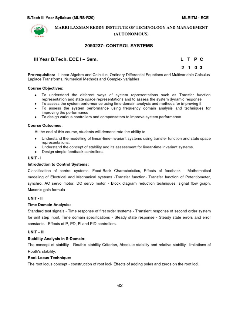 R20 - III B.Tech (ECE) I & II Sem Syllabus (MLRS R20) | Download Free PDF | Probability ...