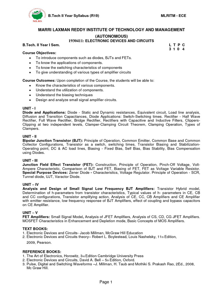 R19 B.Tech ECE II, III & IV Year Syllabus at MLRS-R19 | PDF | Probability Distribution | Modulation