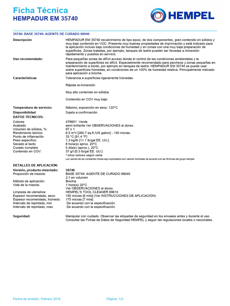PDS Hempadur EM 35740 es-ES | PDF | Revestimiento | Epoxy