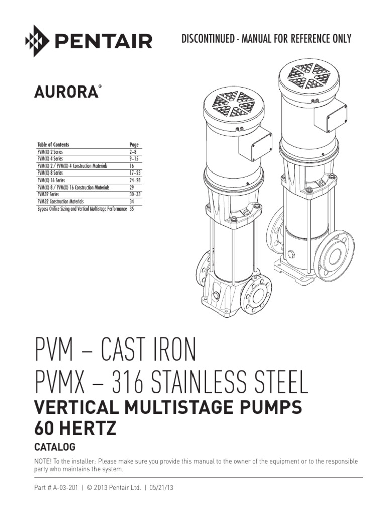 PVM - Cast Iron PVMX - 316 Stainless Steel: Vertical Multistage Pumps ...