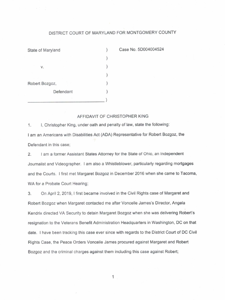 Affidavit From Chris King, Attorney, Journalist and ADA ADVOCATE Ref ...