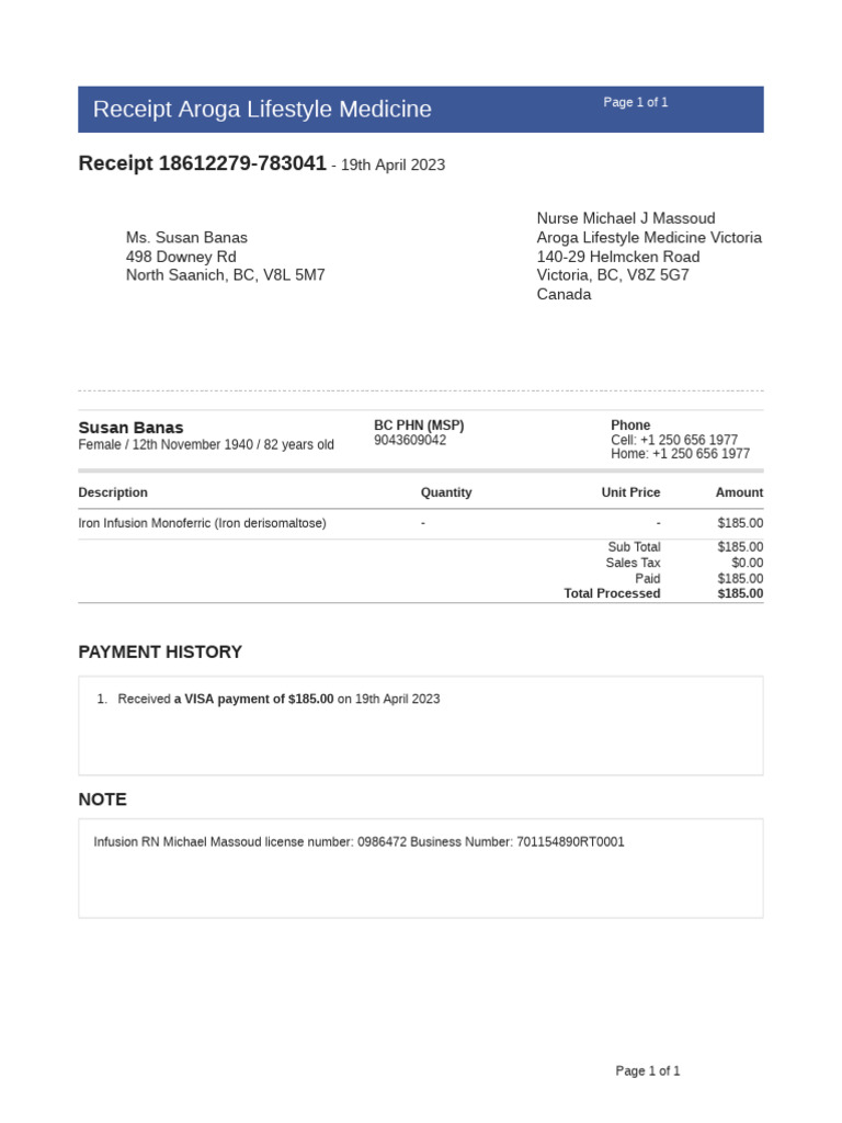 Receipt Aroga Lifestyle Medicine | PDF