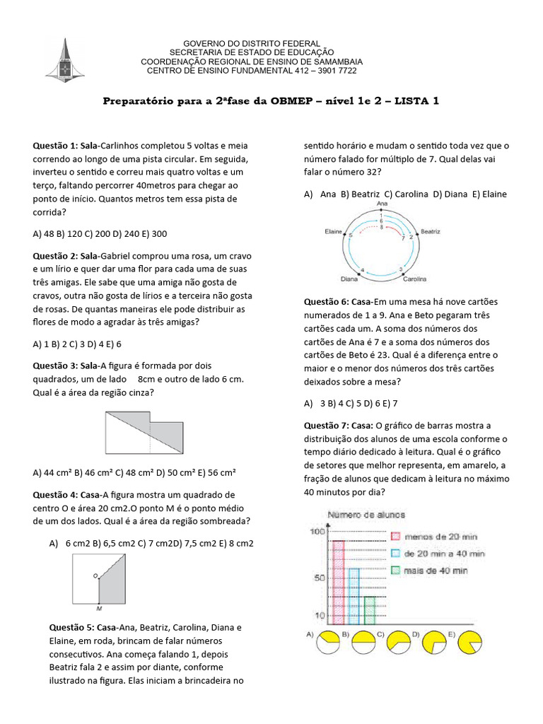 Obmep-Lista 1-2 Fase-Nivel 1 e 2 | PDF