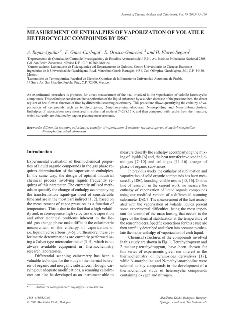 Measurement of Enthalpies of Vaporization of Volatile Heterocyclic ...