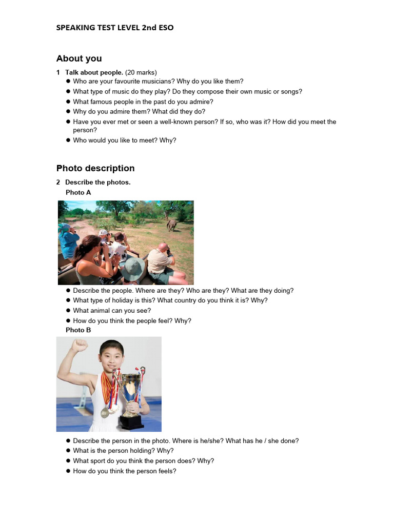 Speaking Level Test | PDF