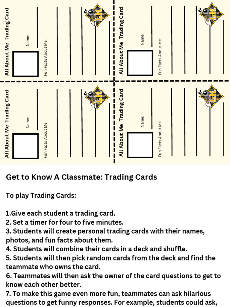 All About Me Trading Card Activity | PDF