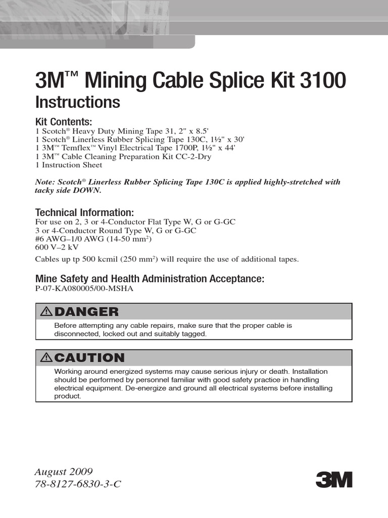 3M Mining Cable Splice Kit Instructions | PDF | Electrical Connector ...