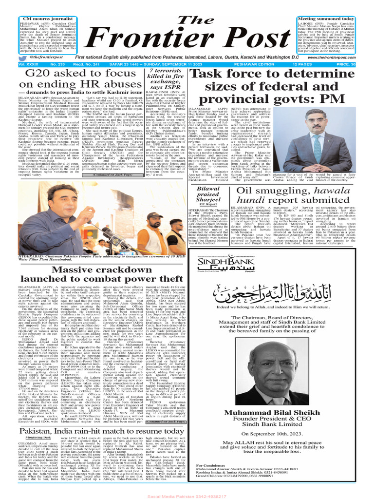 Frontier Post 11 Sep 2023 | PDF