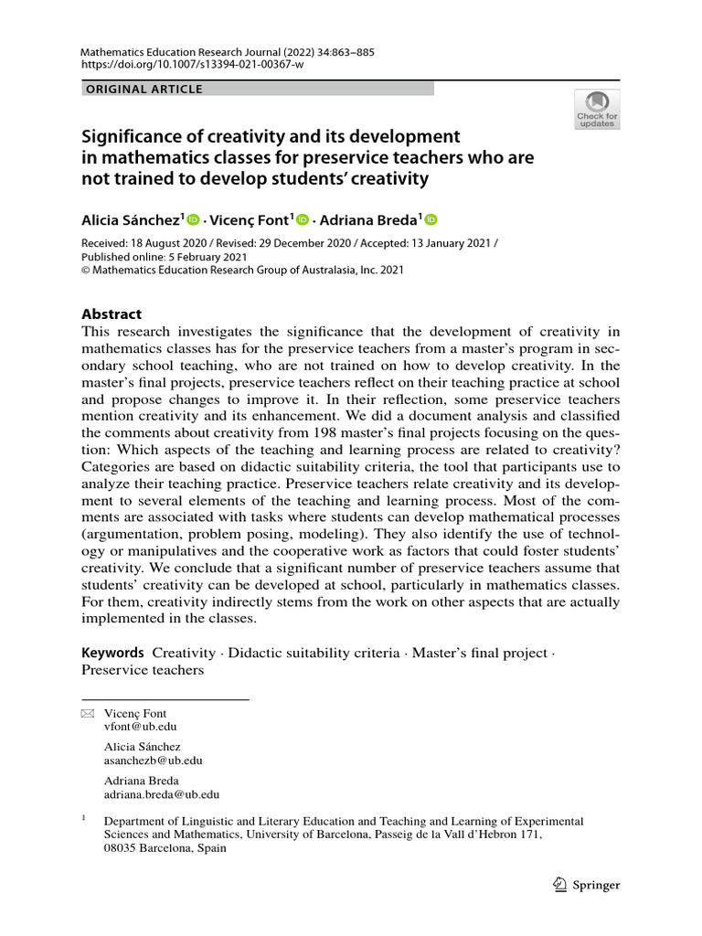 Significance of Creativity and Its Development in Mathematics Classes ...