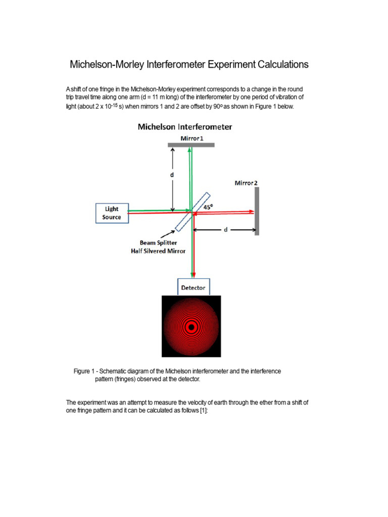 Michelson-Morley Interferometer Experiment Calculations | PDF ...