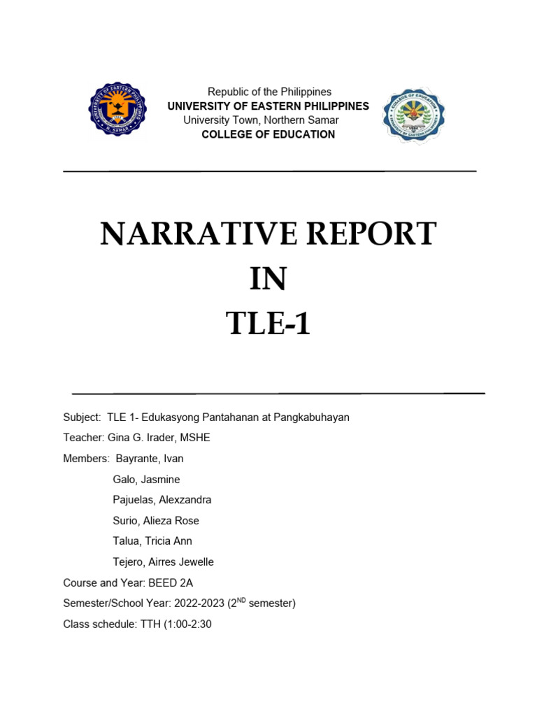 Narrative Report in TLE 1 HE | PDF