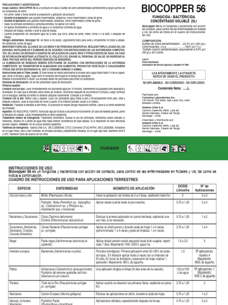 Etiqueta Biocopper 56: Fungicida y Bactericida | PDF | Agua