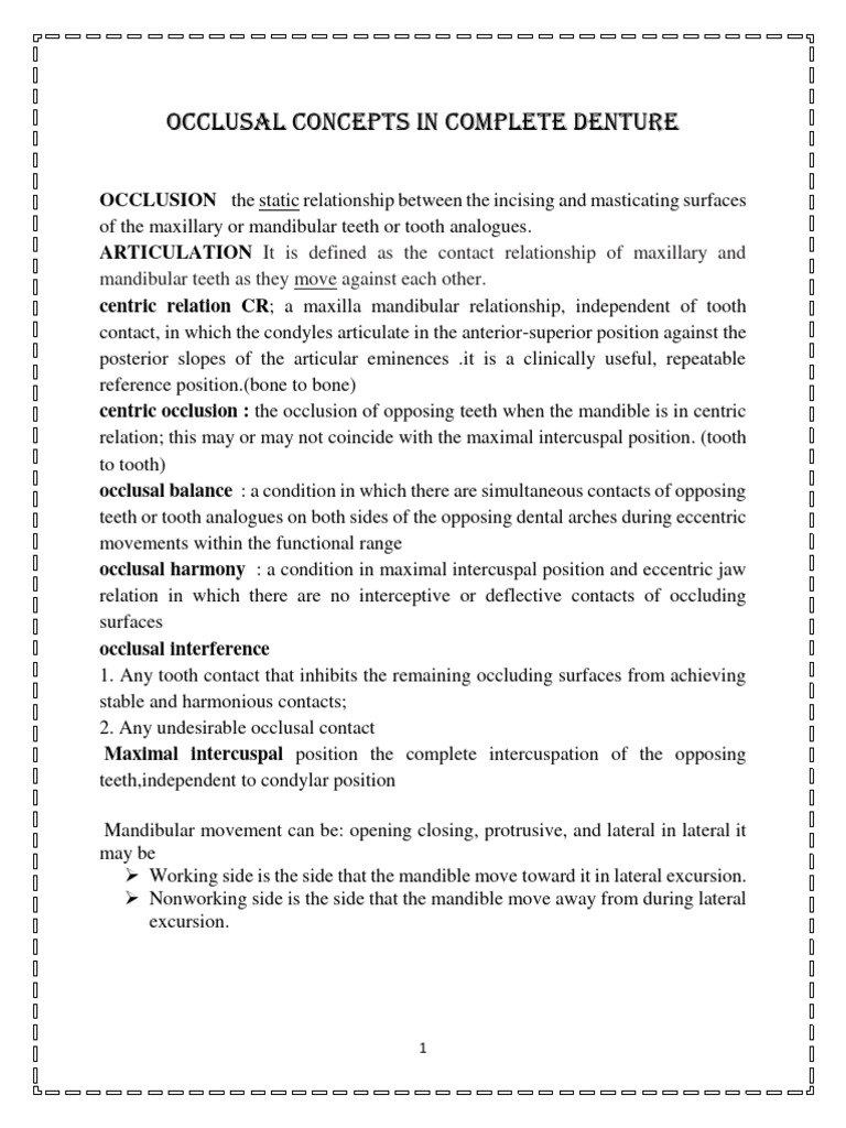 L1&2 Occlusion Pros | PDF | Dentures | Tooth