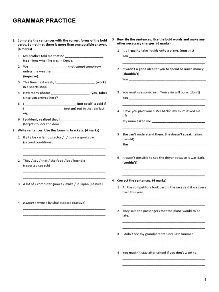 Grammar Practice | PDF | Verb | Sentence (Linguistics)