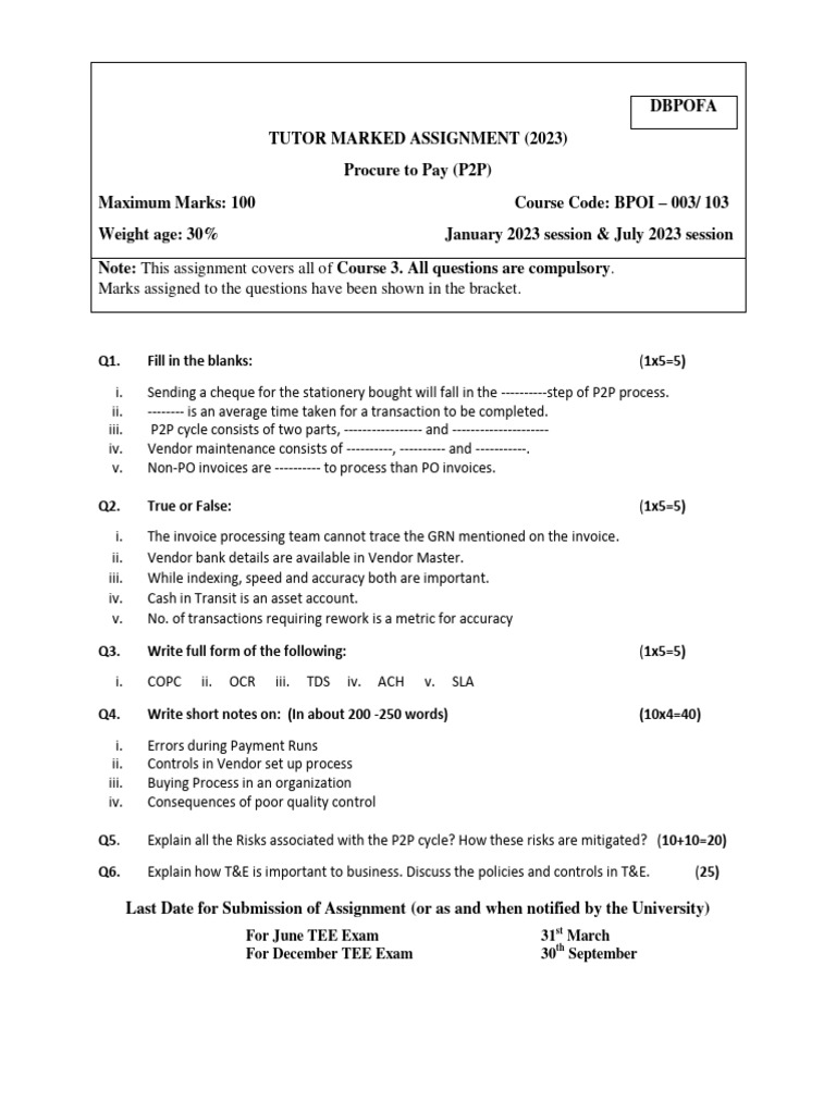 P2P Cycle: Exam Assignment Guide | PDF | Banking | Economies