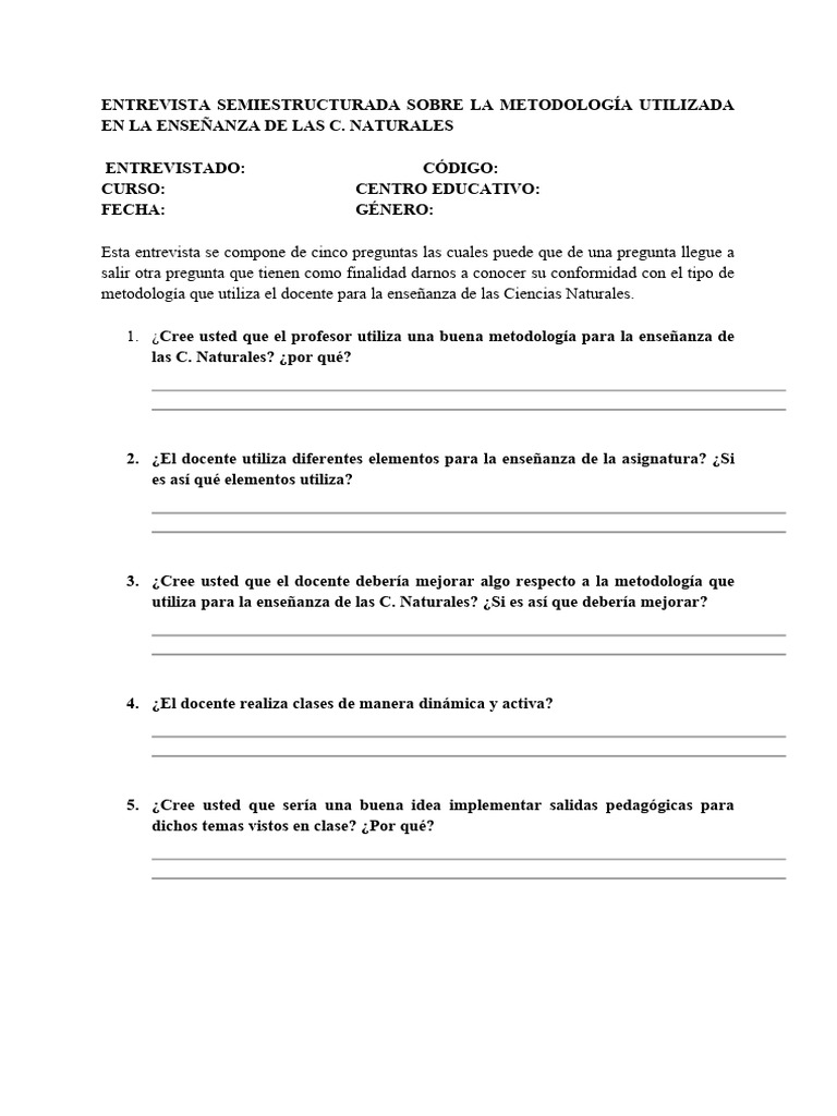 Entrevista Semiestructurada | PDF | Maestros | Aprendizaje