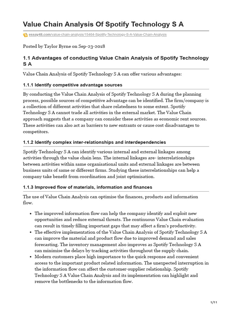 Value Chain Analysis of Spotify Technology S A | PDF | Value Chain | Logistics