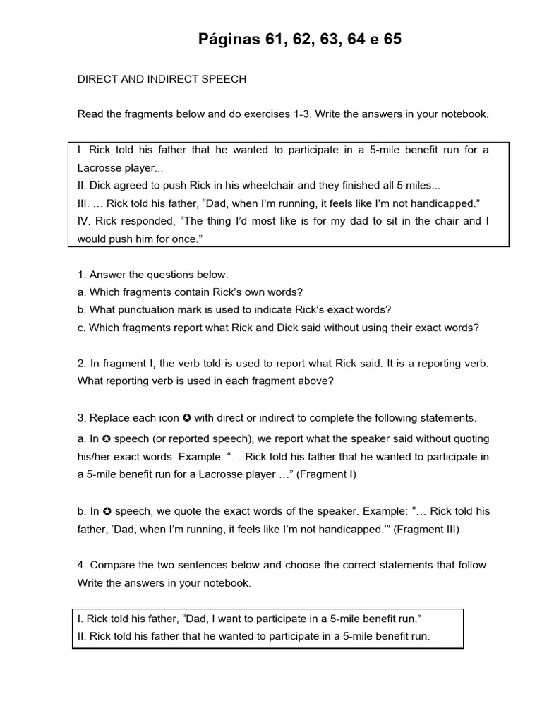 Direct and Indirect Speech Exercises | PDF | Semantic Units | Syntax