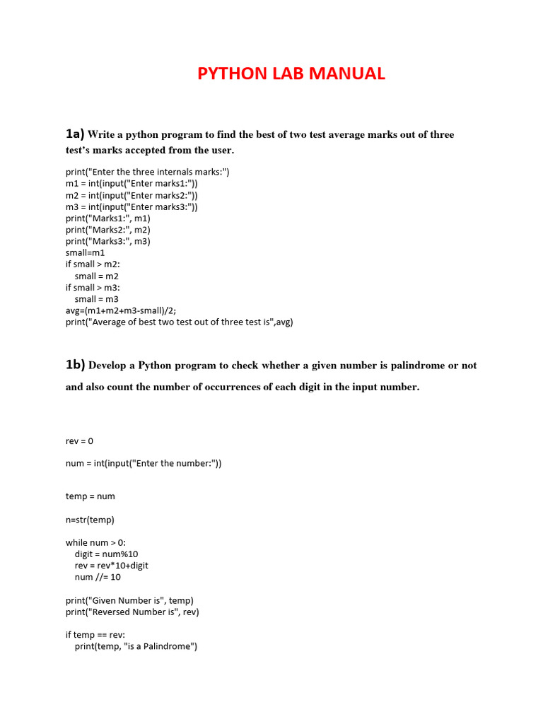 Python Lab Manual Created | PDF | Programming Paradigms | Computer ... Python Lab Manual Created | PDF | Programming Paradigms | Computer ...