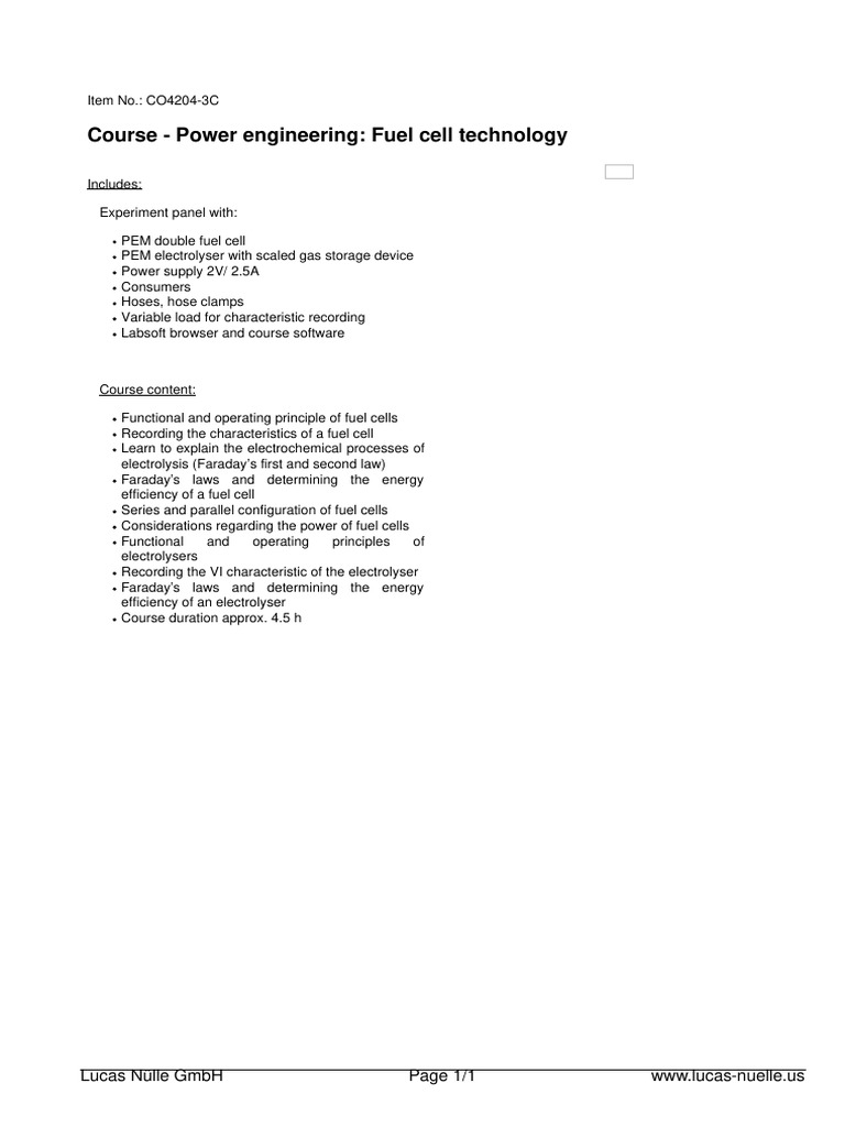 E Course - Power Engineering Fuel Cell Technology | PDF