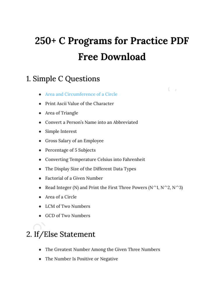 250 - C Programs For Practice PDF | PDF | Matrix (Mathematics) | Computer File
