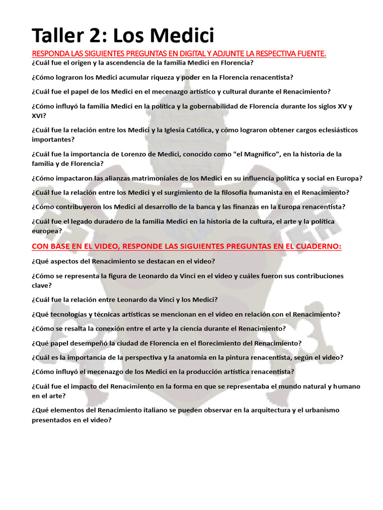 Taller 2 Los Medici | PDF