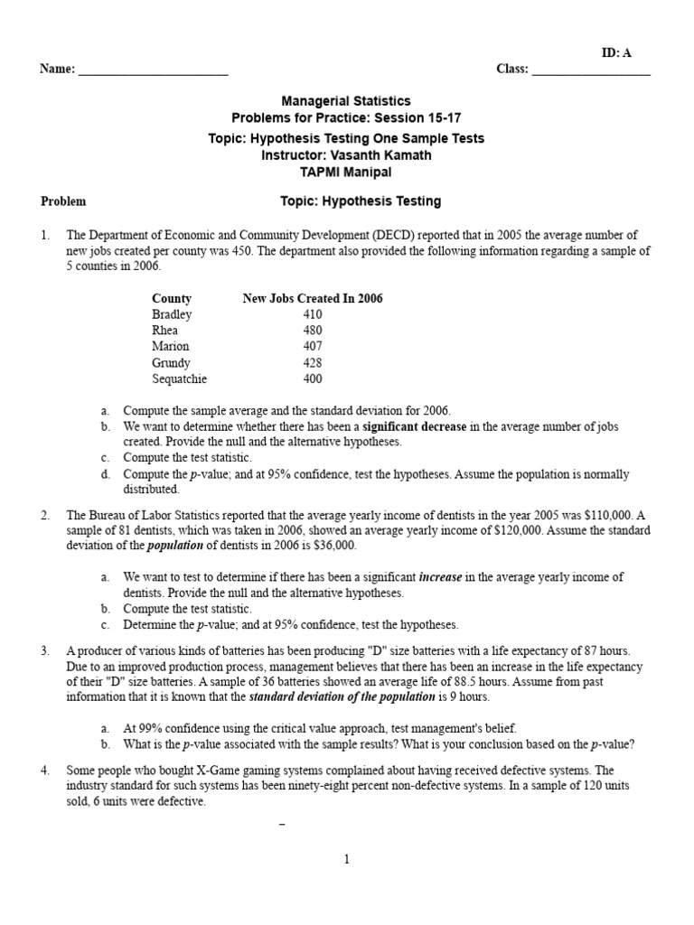 Practice Problems - Part 01 | PDF | P Value | Statistical Hypothesis ...