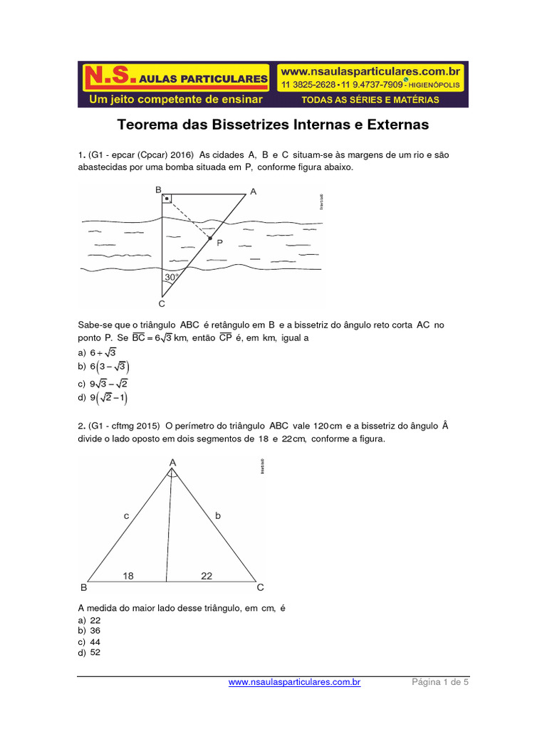 Geometria Plana Teorema Das Bissetrizes Internas e Externas 2016 | PDF ...