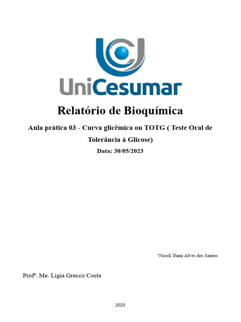Relatório Glicose TOTG | PDF | Diabetes | Pâncreas endócrino