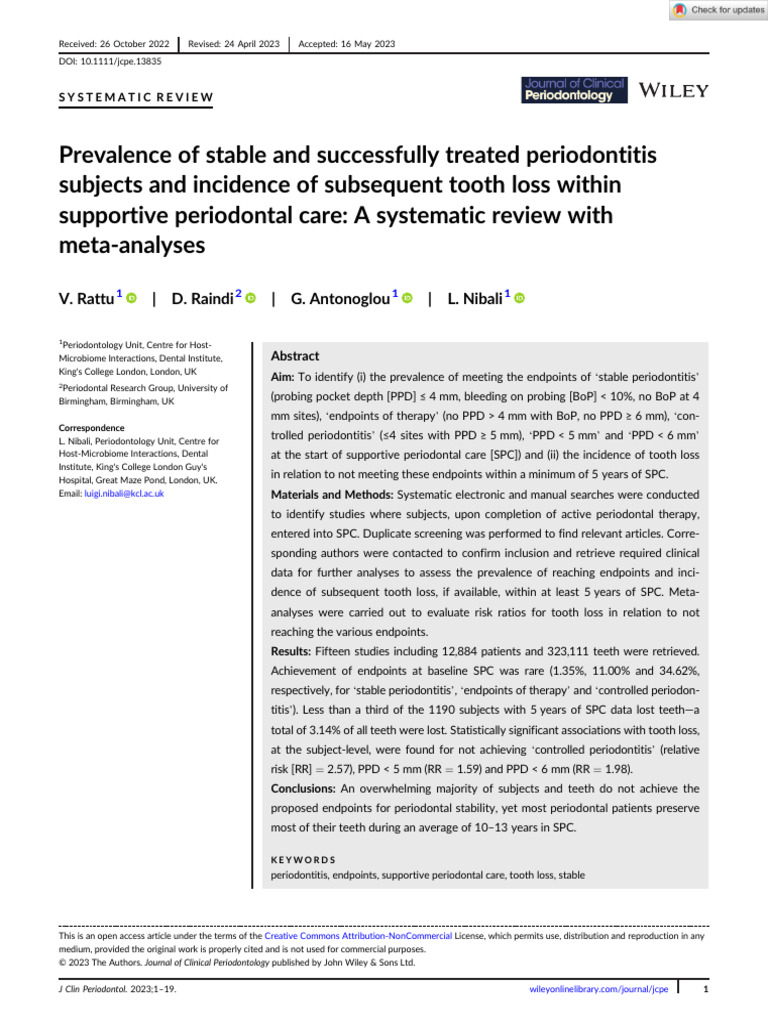 Periodontitis Care: Tooth Loss Insights | PDF | Periodontology | Health ...