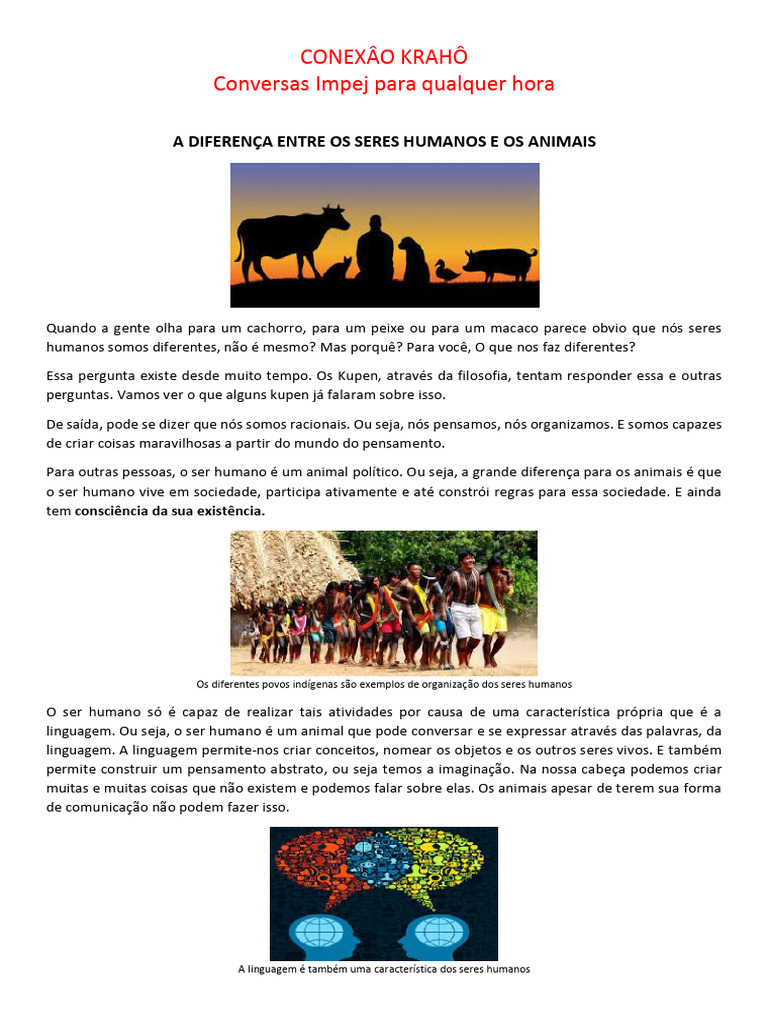 A Diferença Entre Os Seres Humanos e Os Animais | PDF | Humano | Pensamento