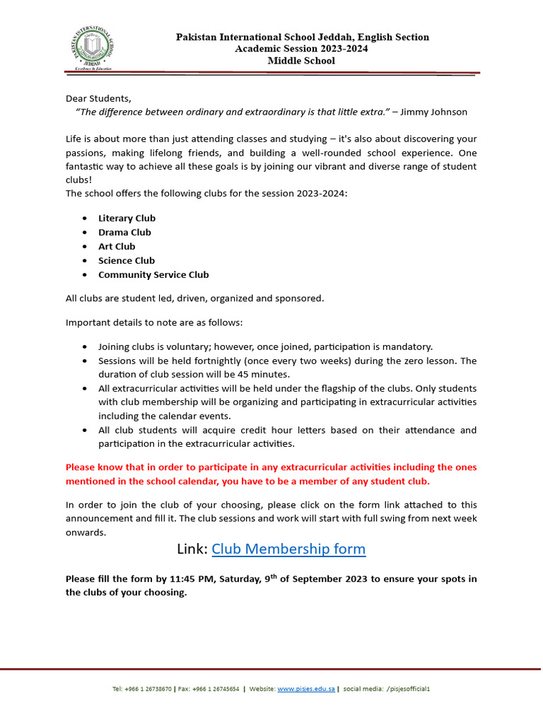Clubs Memo 23-24 | PDF | Learning | Human Communication