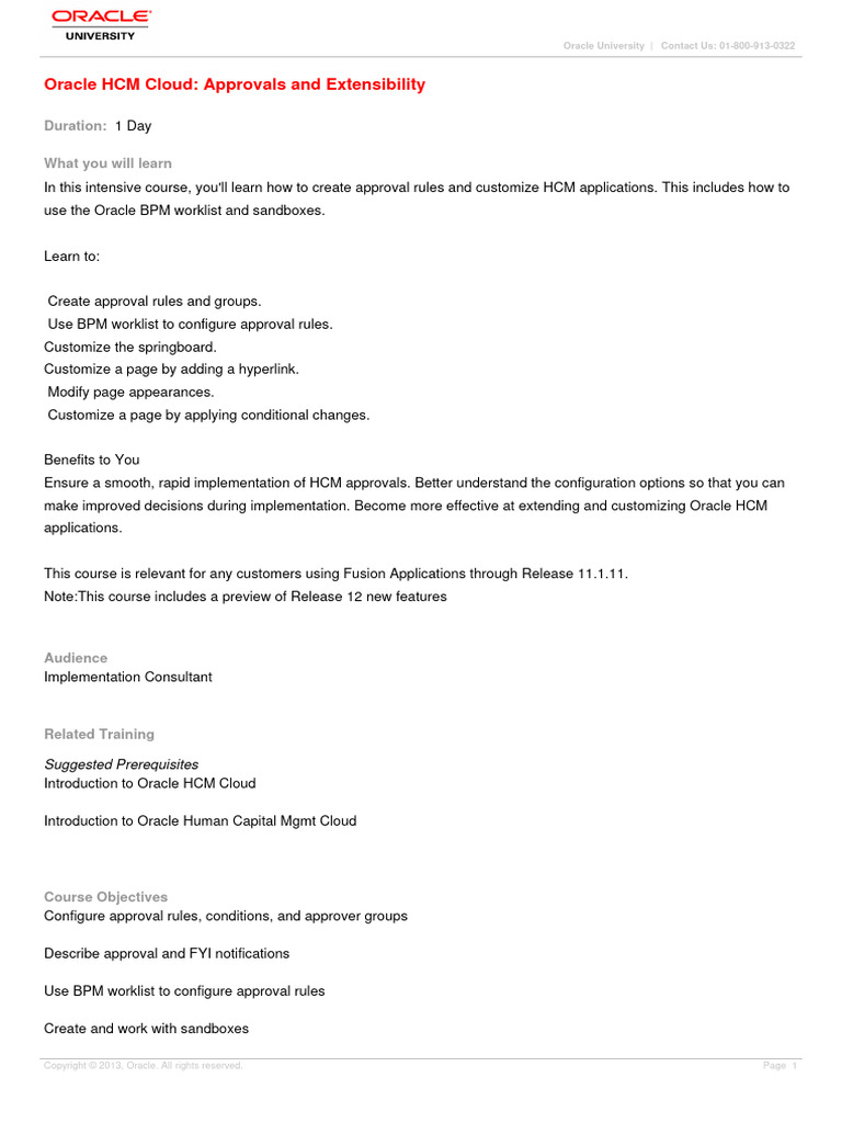 Oracle HCM Cloud Approvals and Extensibility Ed 1 | PDF | Business ...