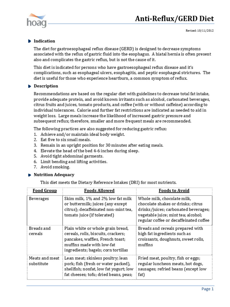 Anti Reflux GERD Diet | PDF | Gastroesophageal Reflux Disease | Dieting