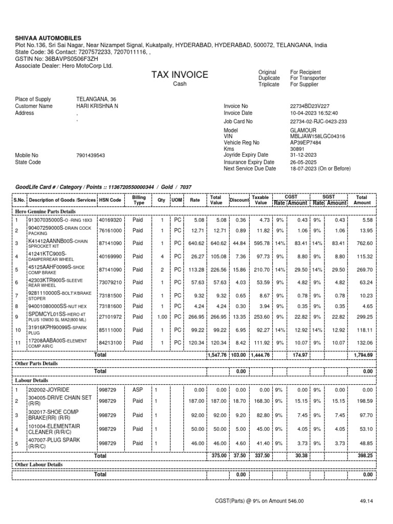 Hero 22734BD23V227 | PDF | Invoice | Economies