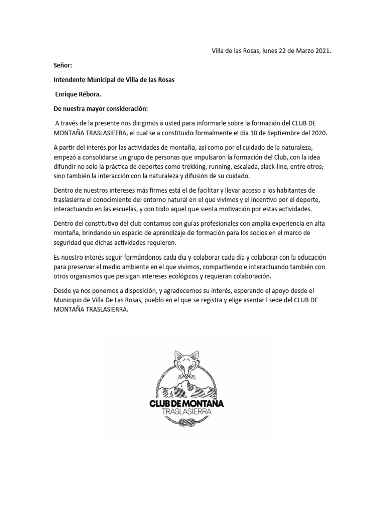 Carta Presentacion Municipio Club | PDF
